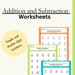 Addition and Subtraction Worksheets - Etsy