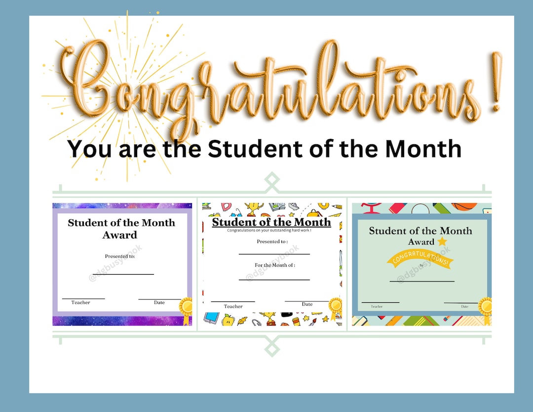 Student of the Month Certificates - Etsy