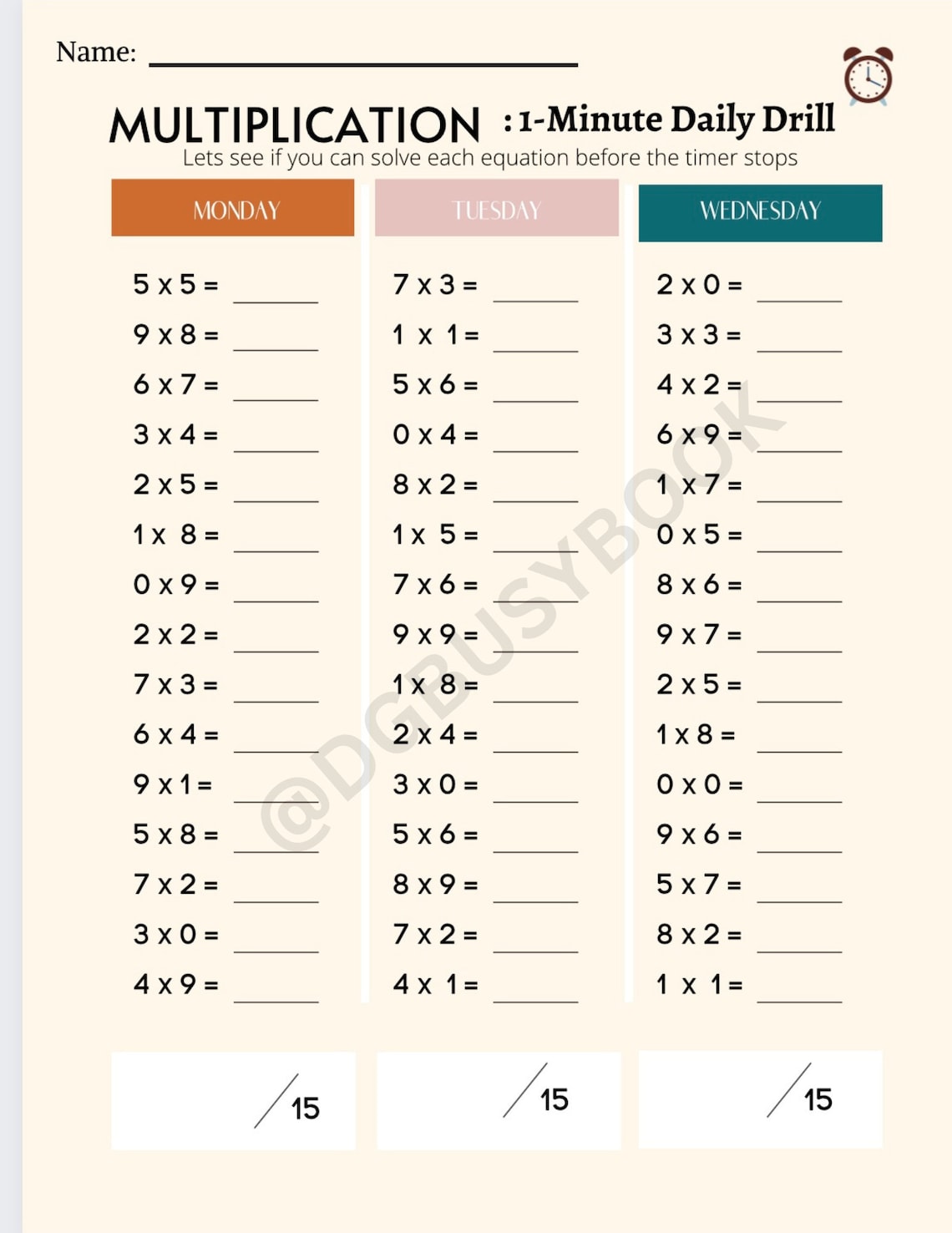 Multiplication: 1-minute Daily Drill Worksheet - Etsy