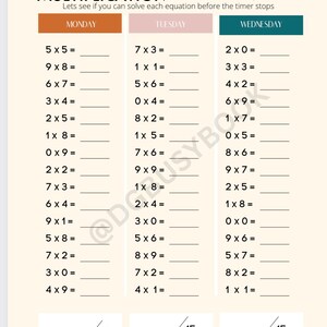 Multiplication: 1-minute Daily Drill Worksheet - Etsy