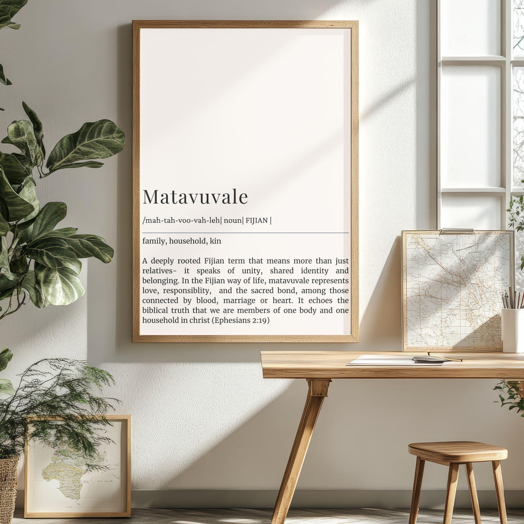Matavuvale Printable Wall Poster, Dictionary Style, Fijian Word, Family ...