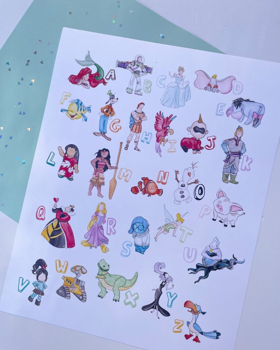 Watercolor Disney ABC Alphabet Painting Poster Faceless | Etsy