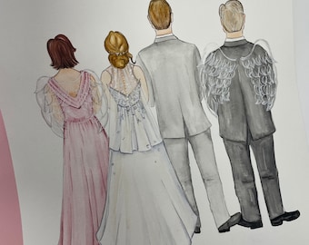 Custom Faceless Watercolor Wedding Portrait Bride and Groom - Etsy