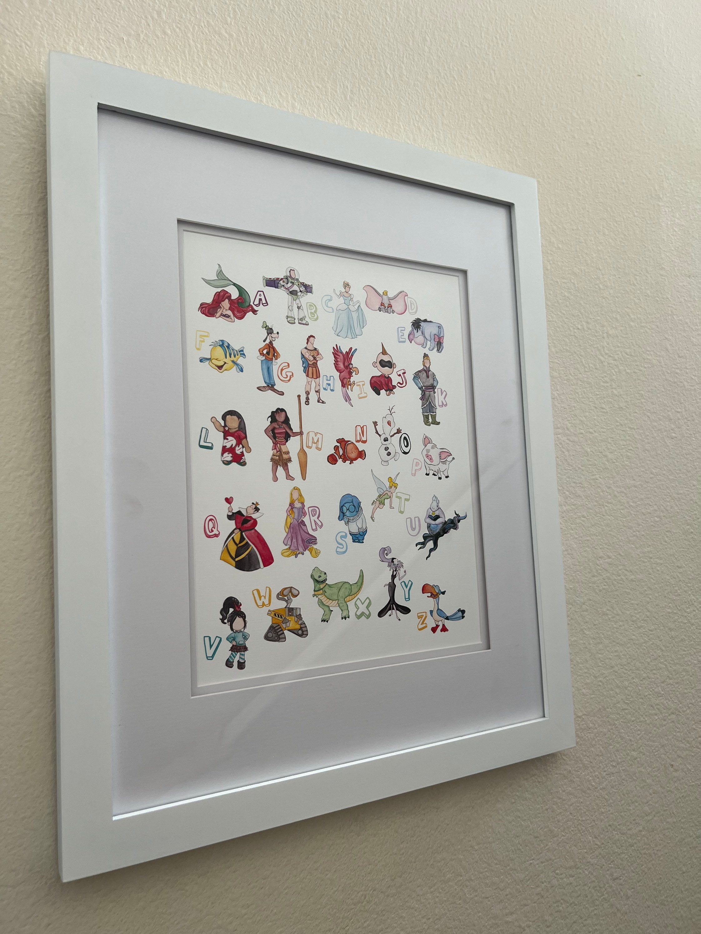 Watercolor Disney ABC Alphabet Painting Poster, Faceless Watercolor ...