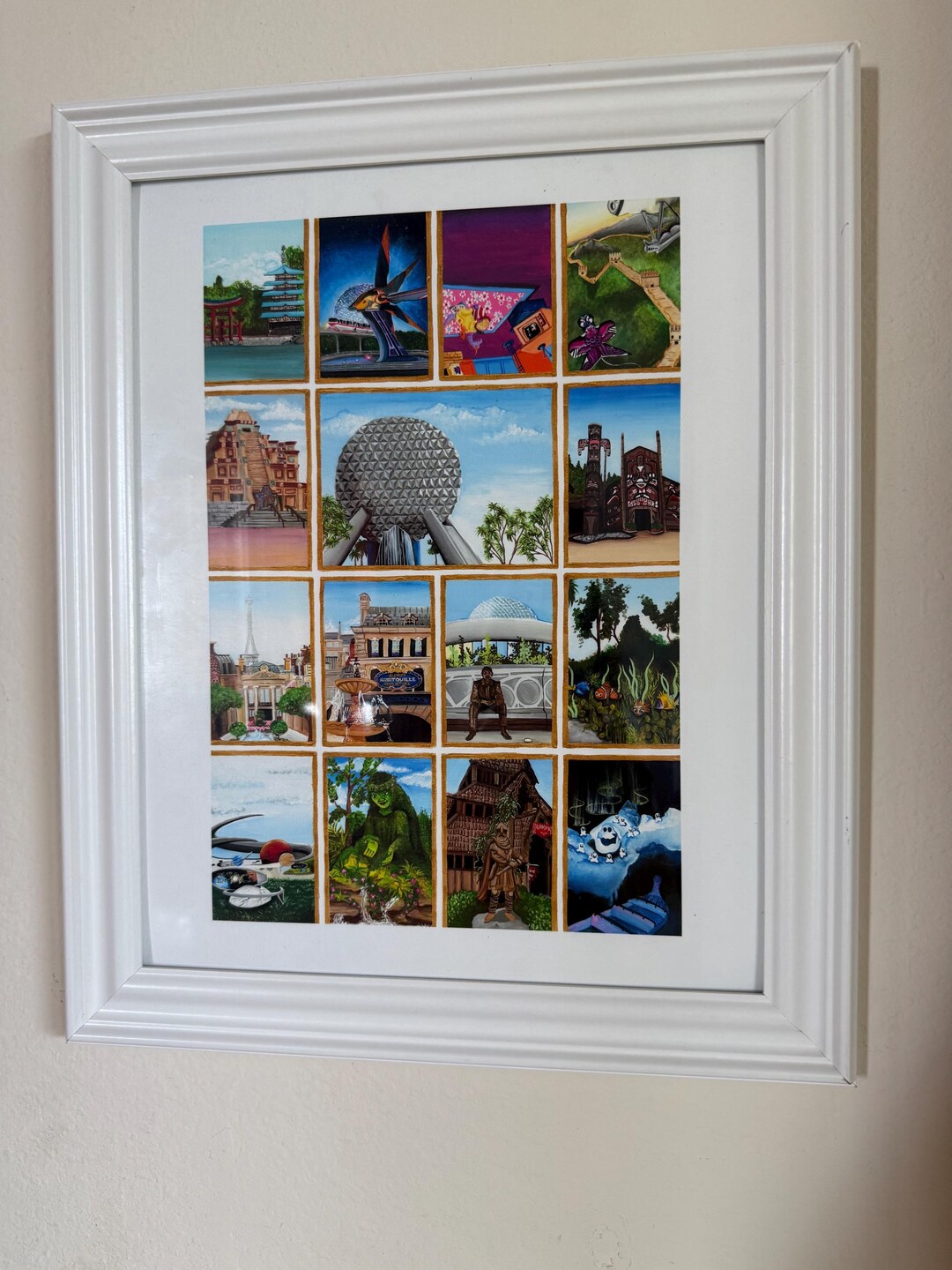 11x14 With White Border, Epcot Collage Painting, PRINT on High Quality ...