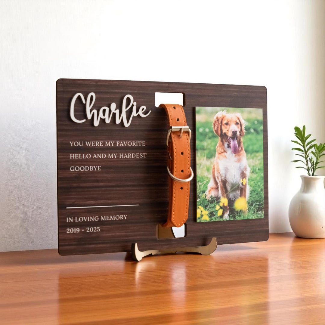 Personalized Pet Memorial Sign With Photo and Collar Holder, Custom Dog ...