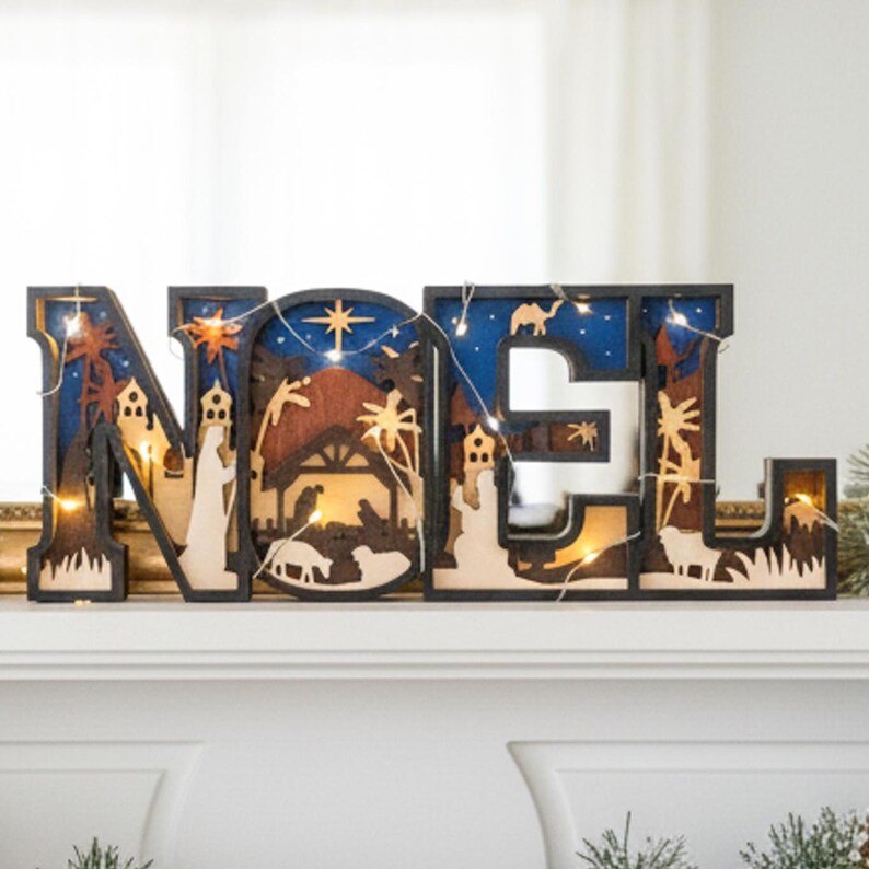 Lighted Wooden NOEL Sign – Nativity Christmas Mantel Decor D25 - Etsy