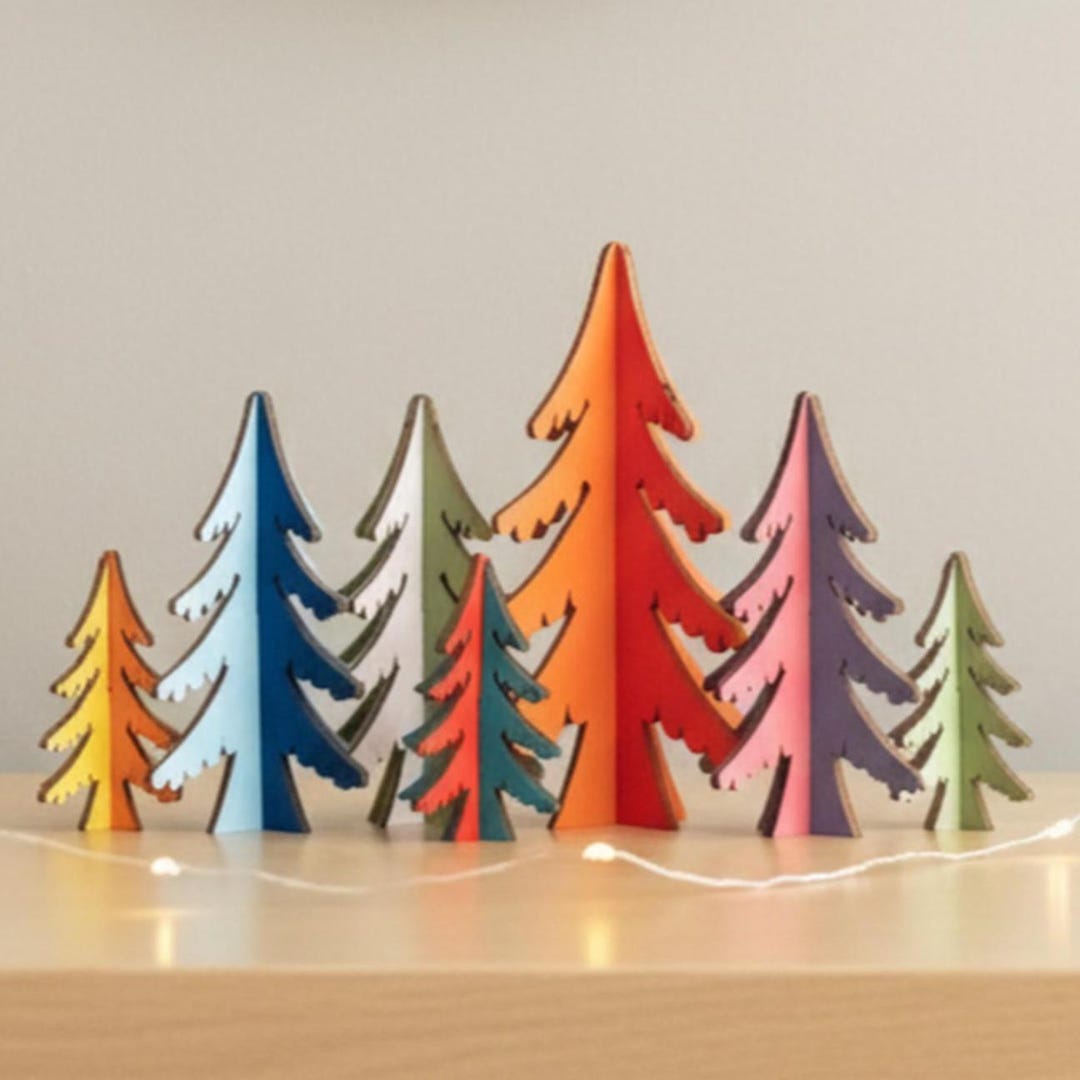 Scandinavian Wooden Tree Decor Set – Minimalist Christmas Tabletop ...