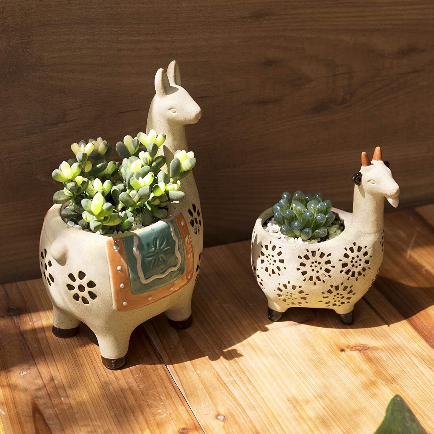 Home & Living Cute alpaca llama and goat rough pottery unglazed flower ...