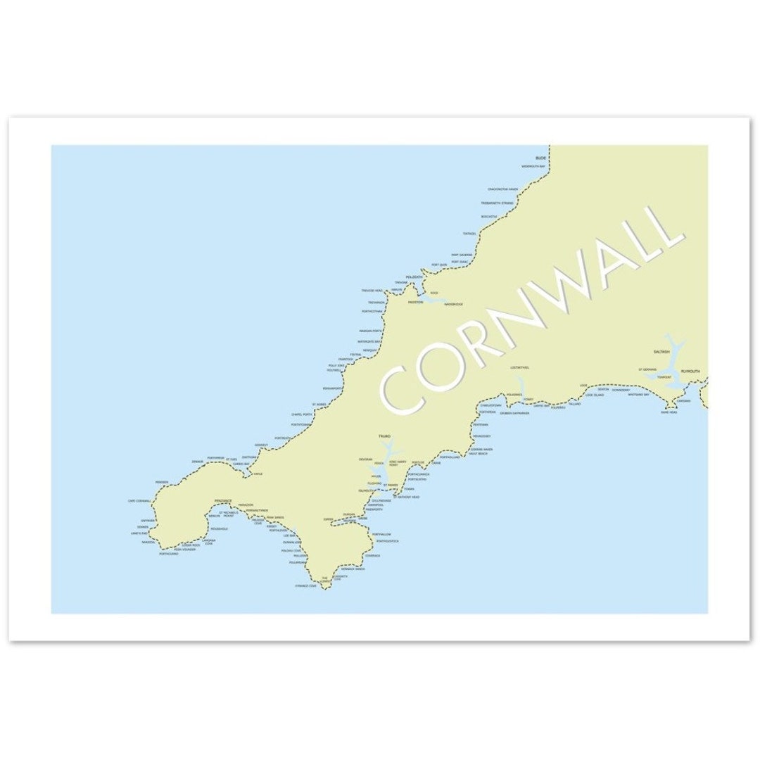Cornish Coast Path Map Poster - Etsy UK