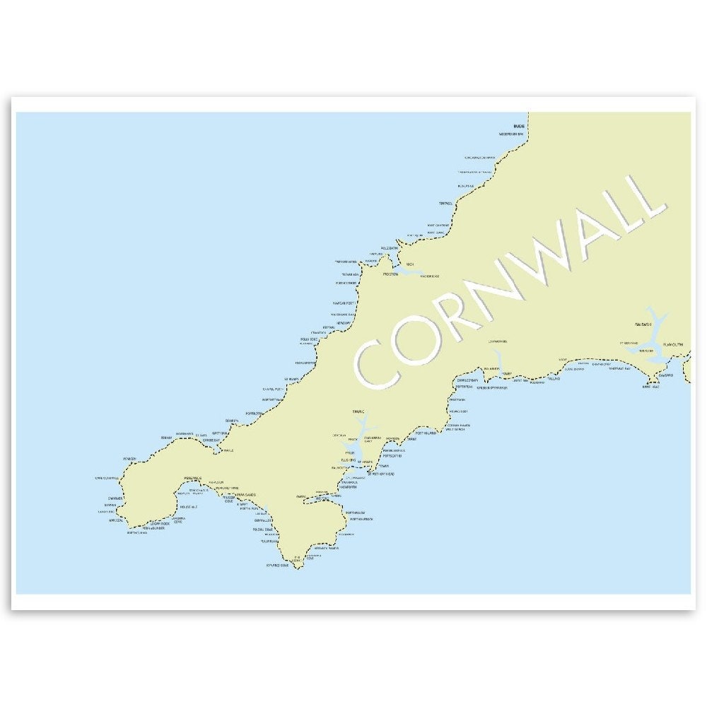 Cornish Coast Path Map Poster - Etsy UK