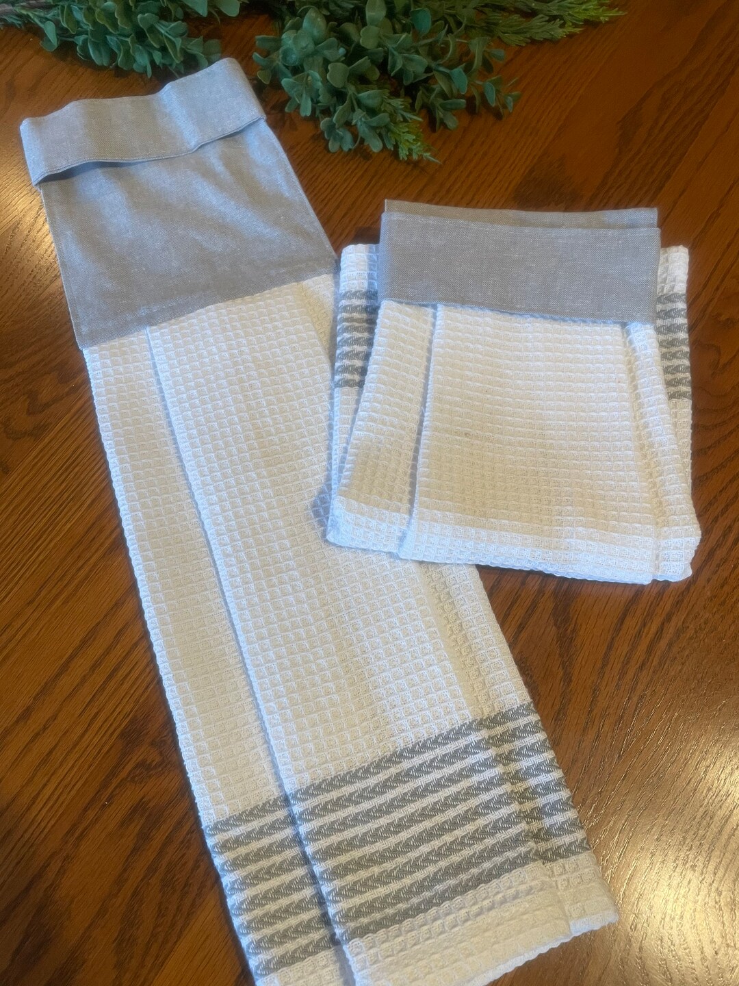 Grey & White Kitchen Towel Cotton Waffle Dish Towel Grey Linen Towel ...