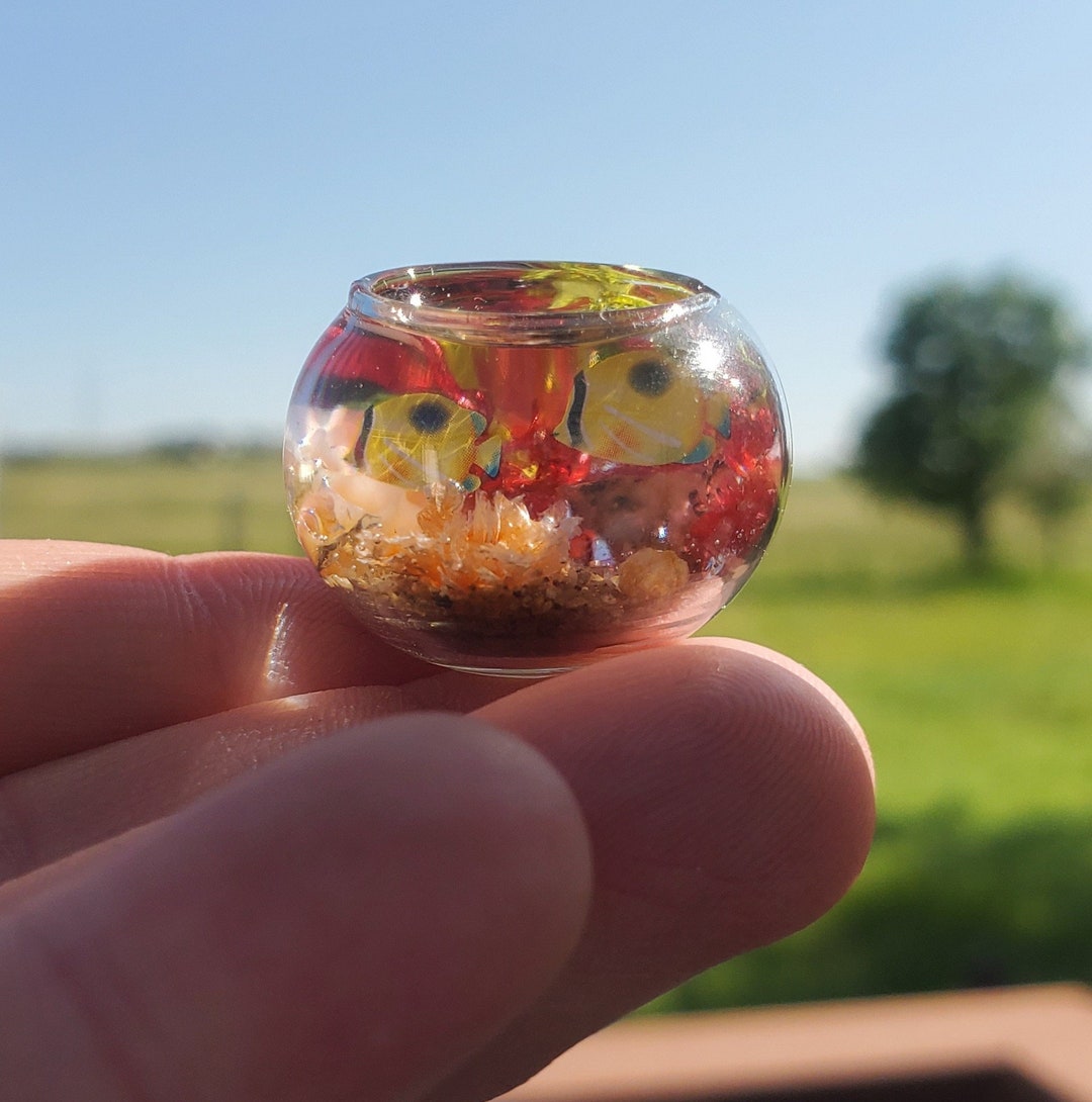 Tiny Resin Dollhouse Fish Bowl Miniature Fishtank Fish Token Miniature ...