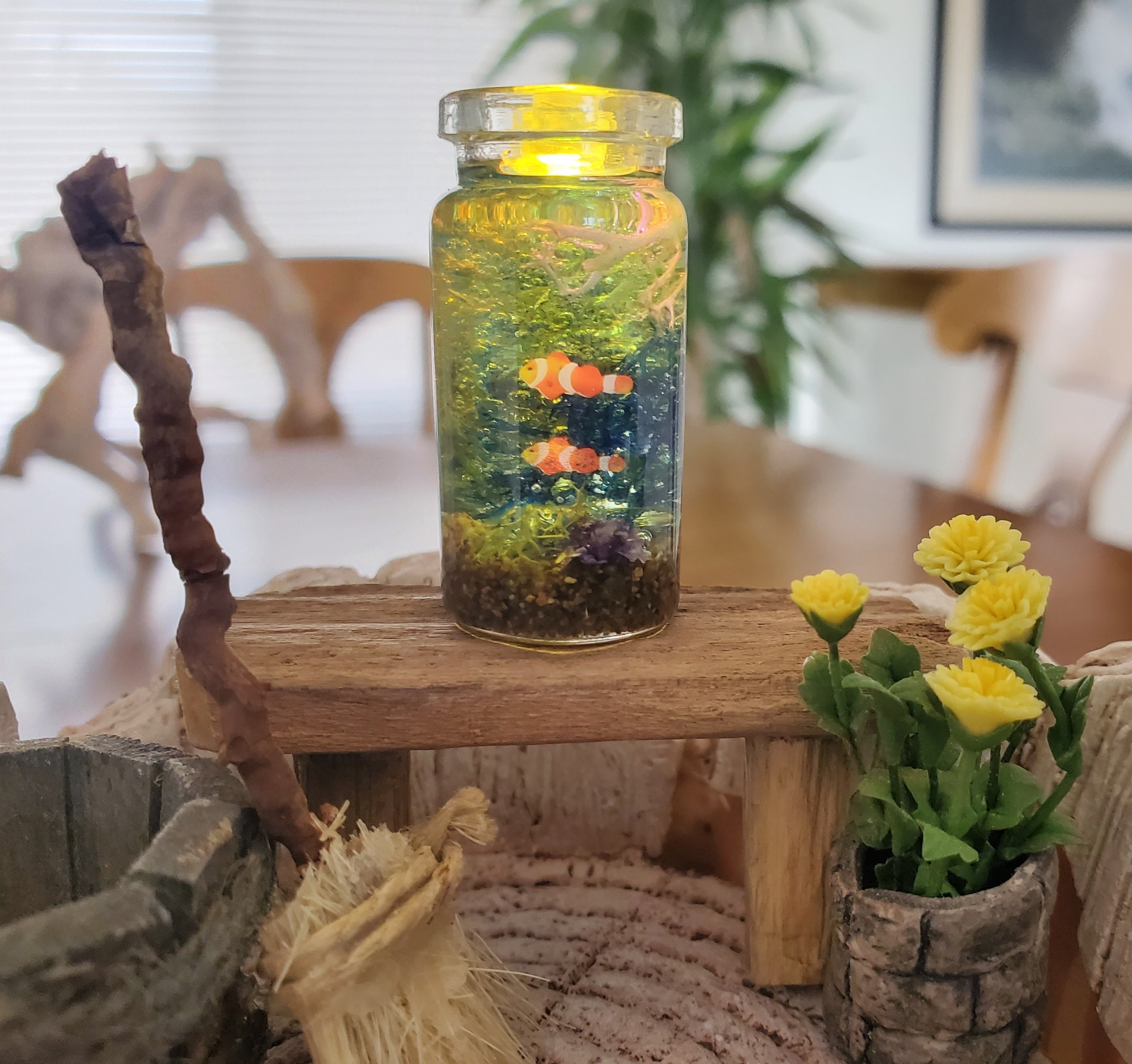 Clownfish Tiny Dollhouse Aquarium Jar With Light Miniature Resin ...