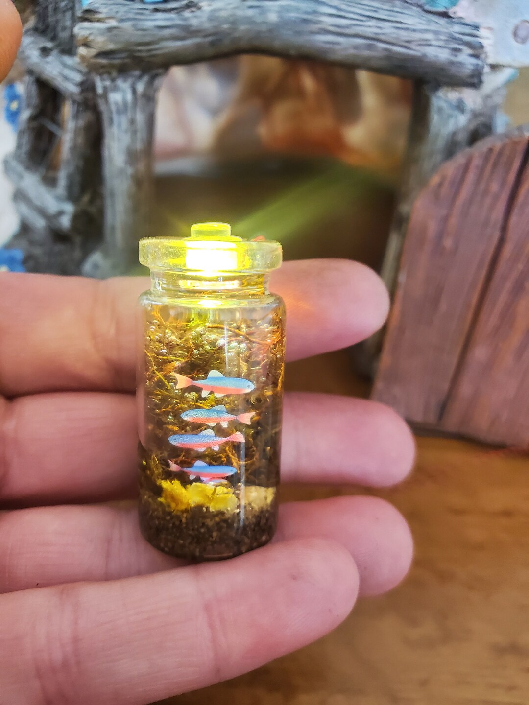Luminous Tiny Fishtank Dollhouse Resin Jar With Light Miniature Resin ...