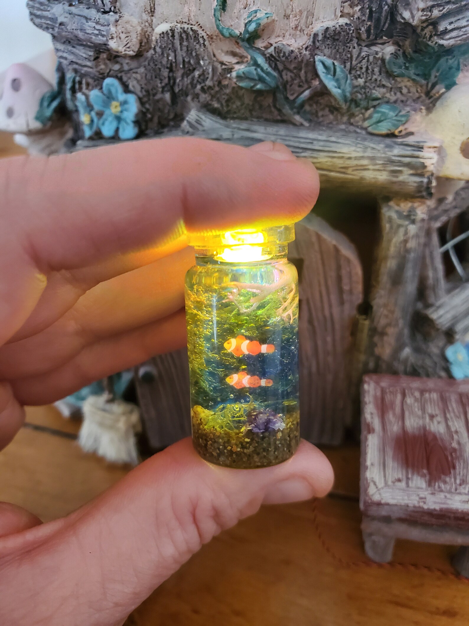 Clownfish Tiny Dollhouse Aquarium Jar With Light Miniature Resin ...