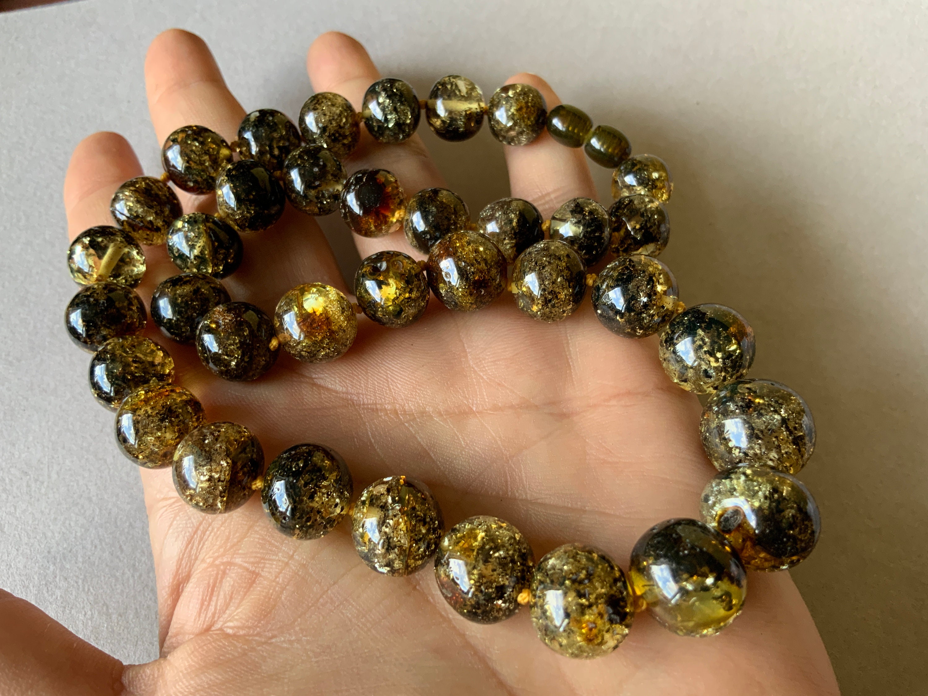 15.3 collar de ámbar verde natural fosilizado resina de árbol | Etsy