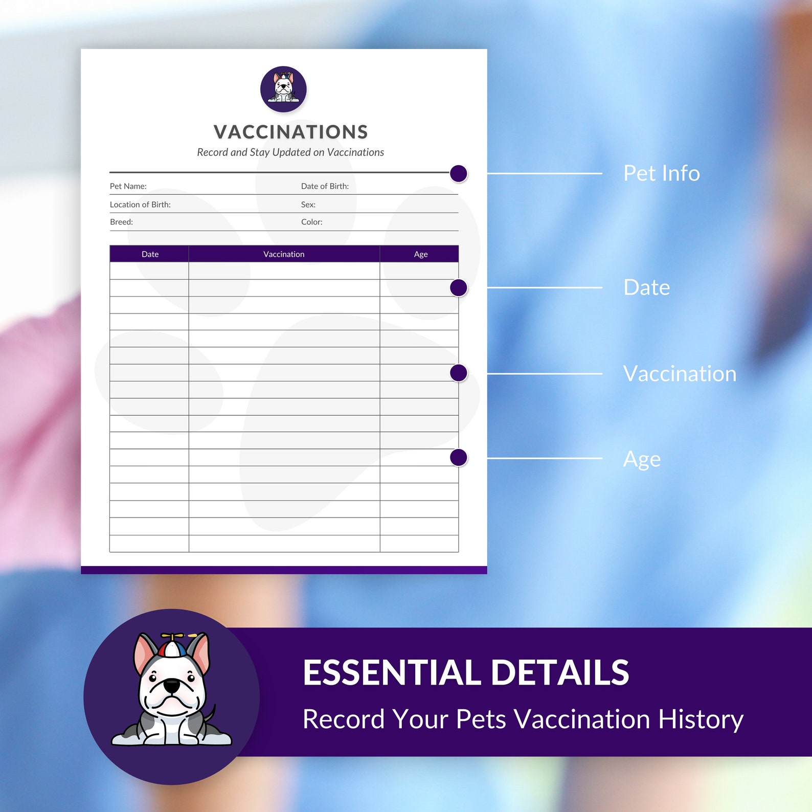 Printable Pet Vaccination Record | Dog Vaccination, Cat Vaccination ...