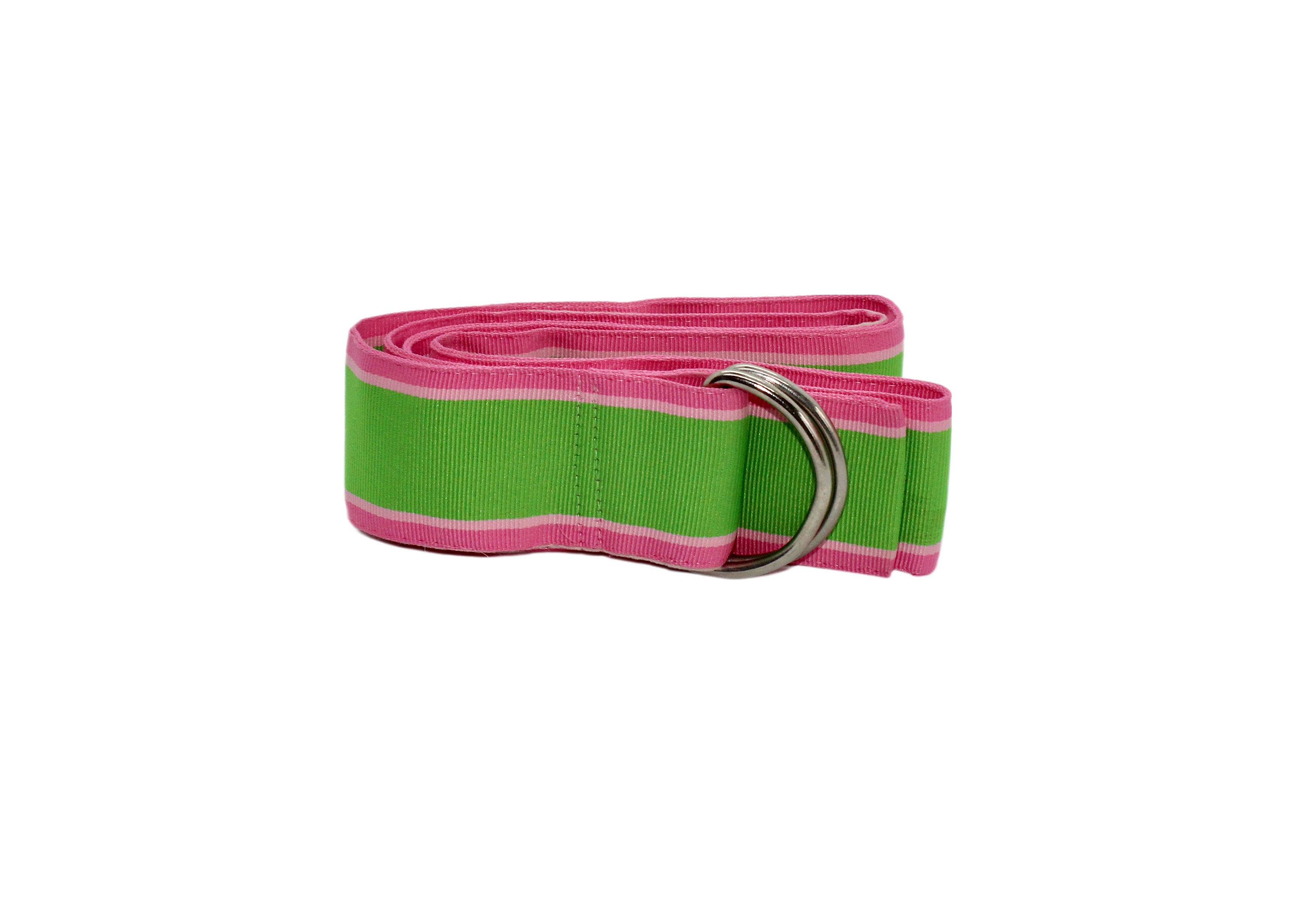 Women's Pink and Green Striped Ribbon Belt With Gold or Silver Hardware ...