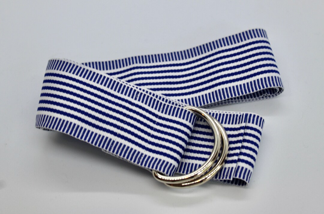 Men's Royal Blue and White Striped Ribbon Belt With Gold or Silver ...