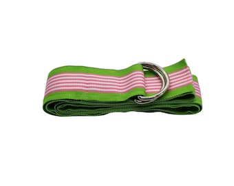 Women's Pink and Green Striped Ribbon Belt With Gold or Silver Hardware ...