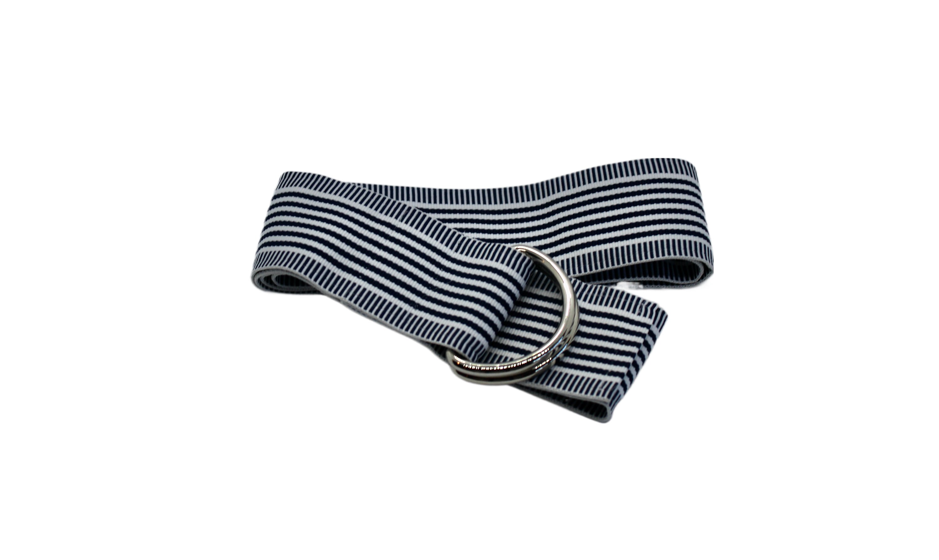Men's Navy Blue and White Striped Ribbon Belt With Gold or Silver ...