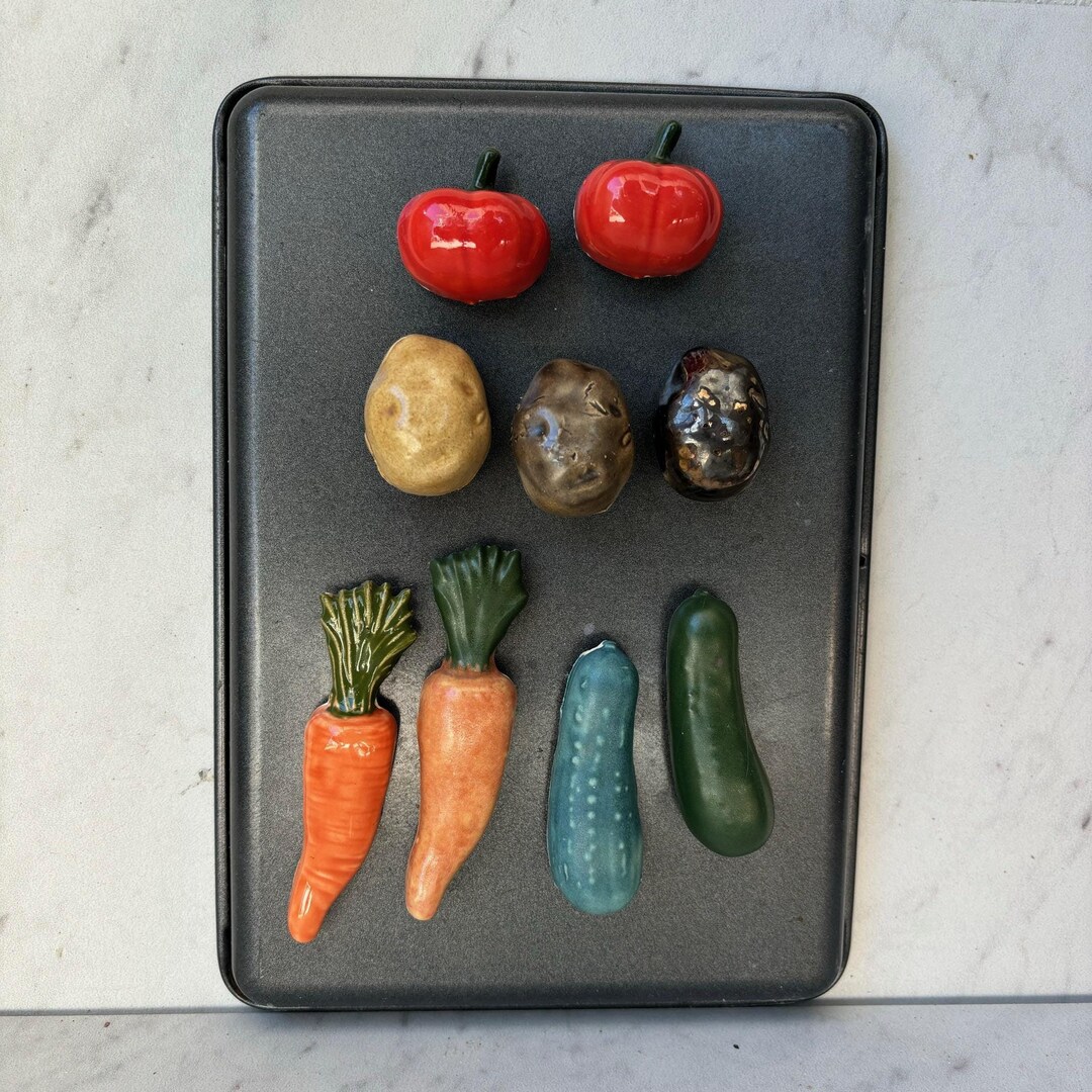 Vintage Veggie Magnets Handmade Stoneware - Etsy