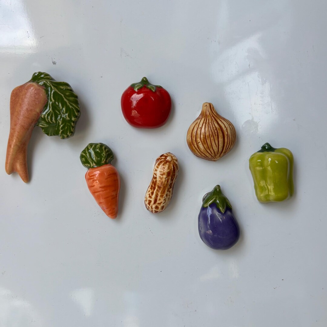 Vintage Veggie & Fruit Magnets | Veggies Fruits | Handmade Stoneware ...