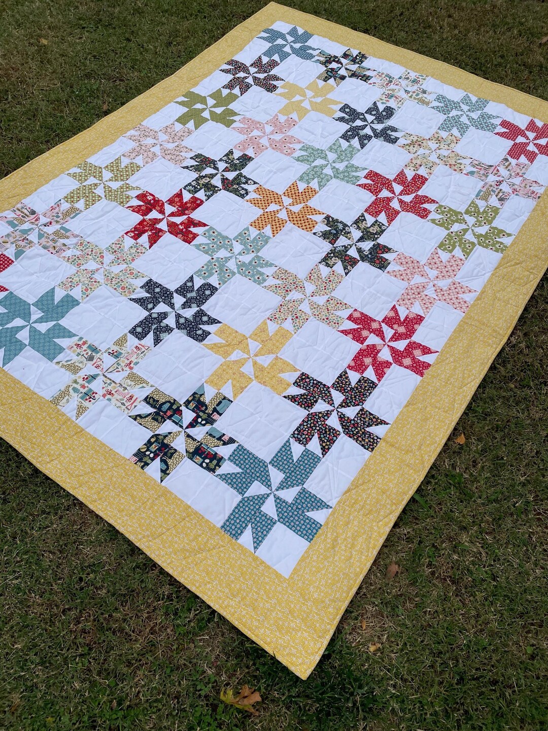 Handmade Patchwork Quilt Farm Gardening Theme Pinwheel - Etsy