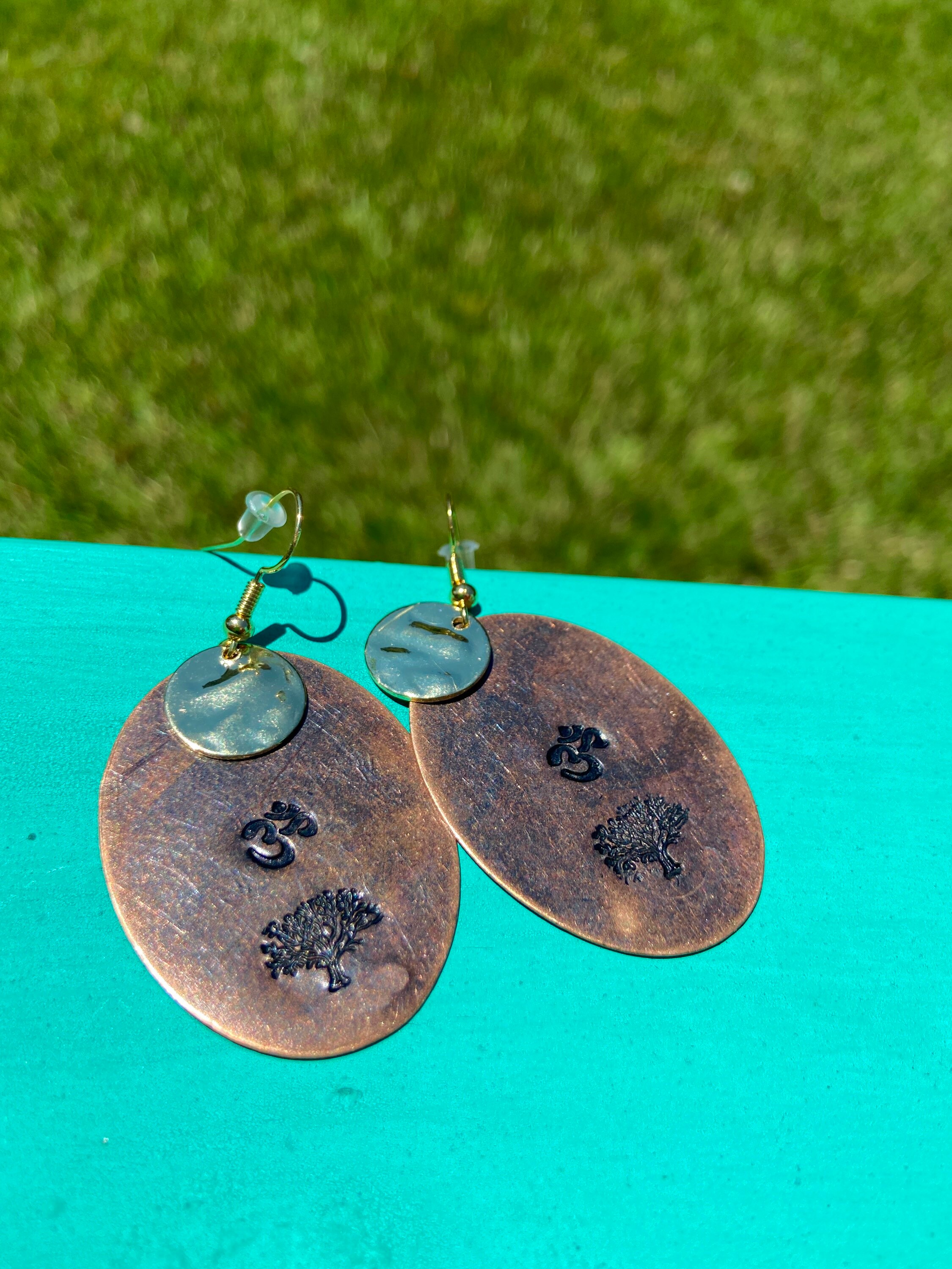 Hand Stamped Ohm Tree of Life Hypoallergenic Brass Earrings - Etsy