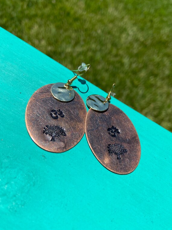 Hand Stamped Ohm Tree of Life Hypoallergenic Brass Earrings - Etsy