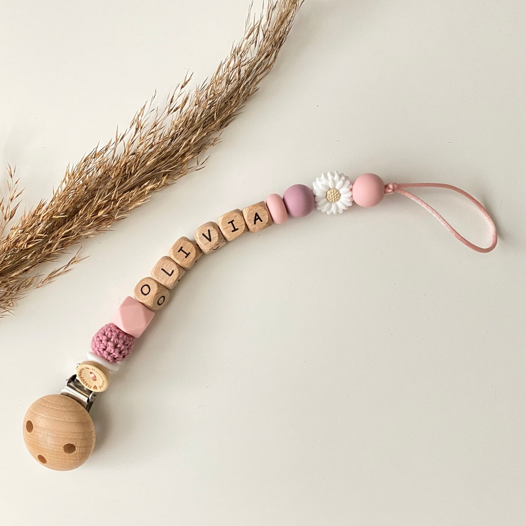 Pacifier Clip With Name, Pink, Flower, Pacifier Clip, Maternity Gift ...