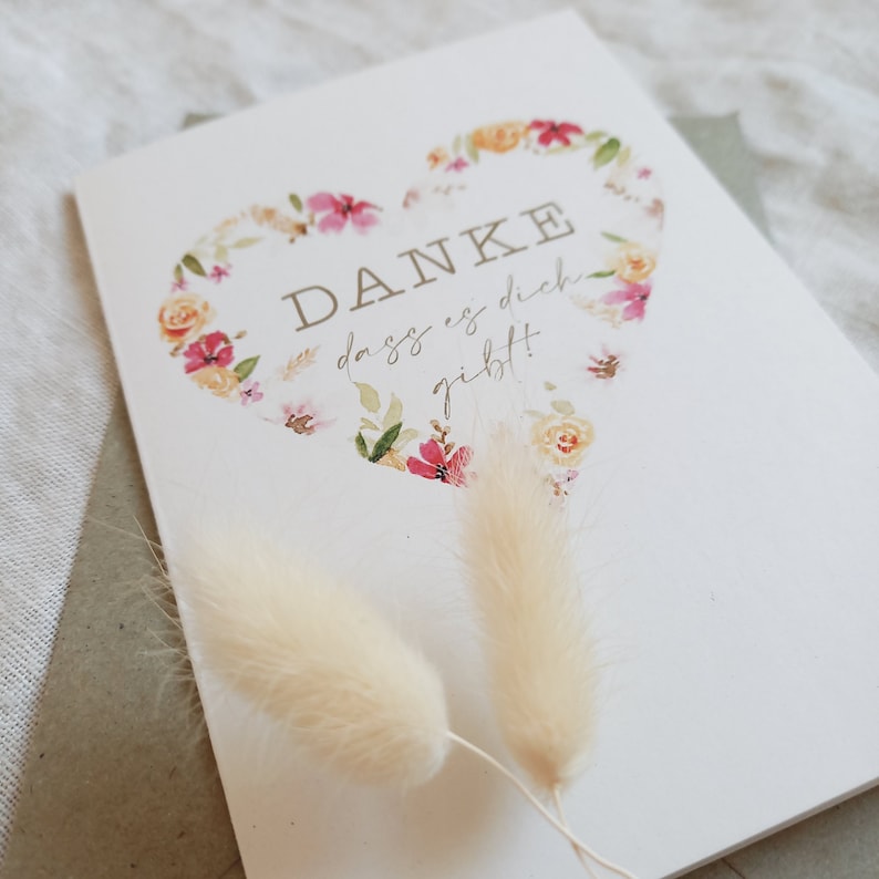 Danke dass es dich gibt Karte DIN A6 Recyclingpapier mit Aquarell Herz ...