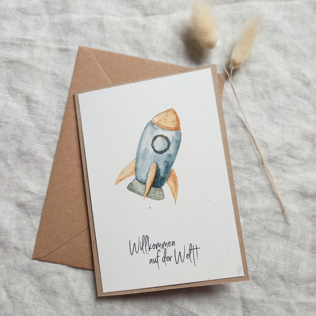 Nachhaltige Geburtskarte Junge Oder Mädchen DIN A6 Kraftpapierkarte Mit ...