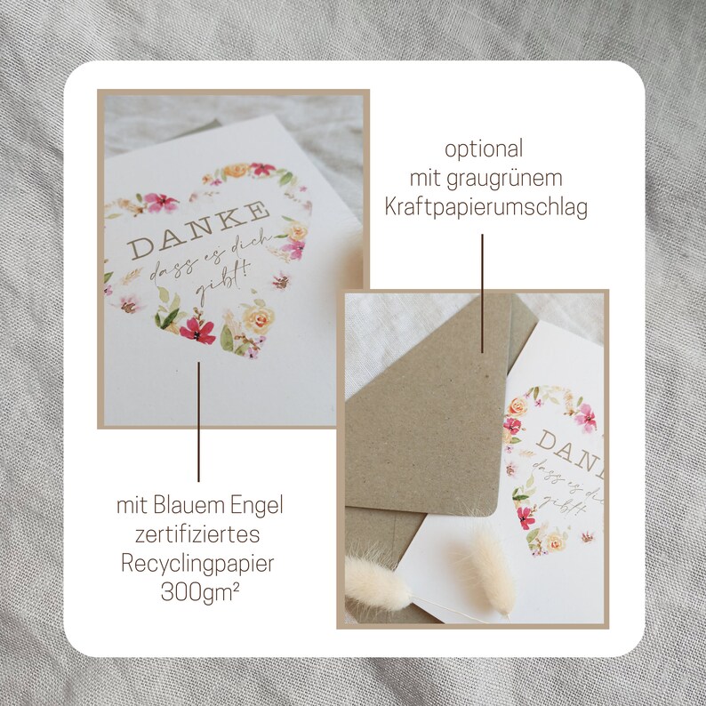 Danke dass es dich gibt Karte DIN A6 Recyclingpapier mit Aquarell Herz ...