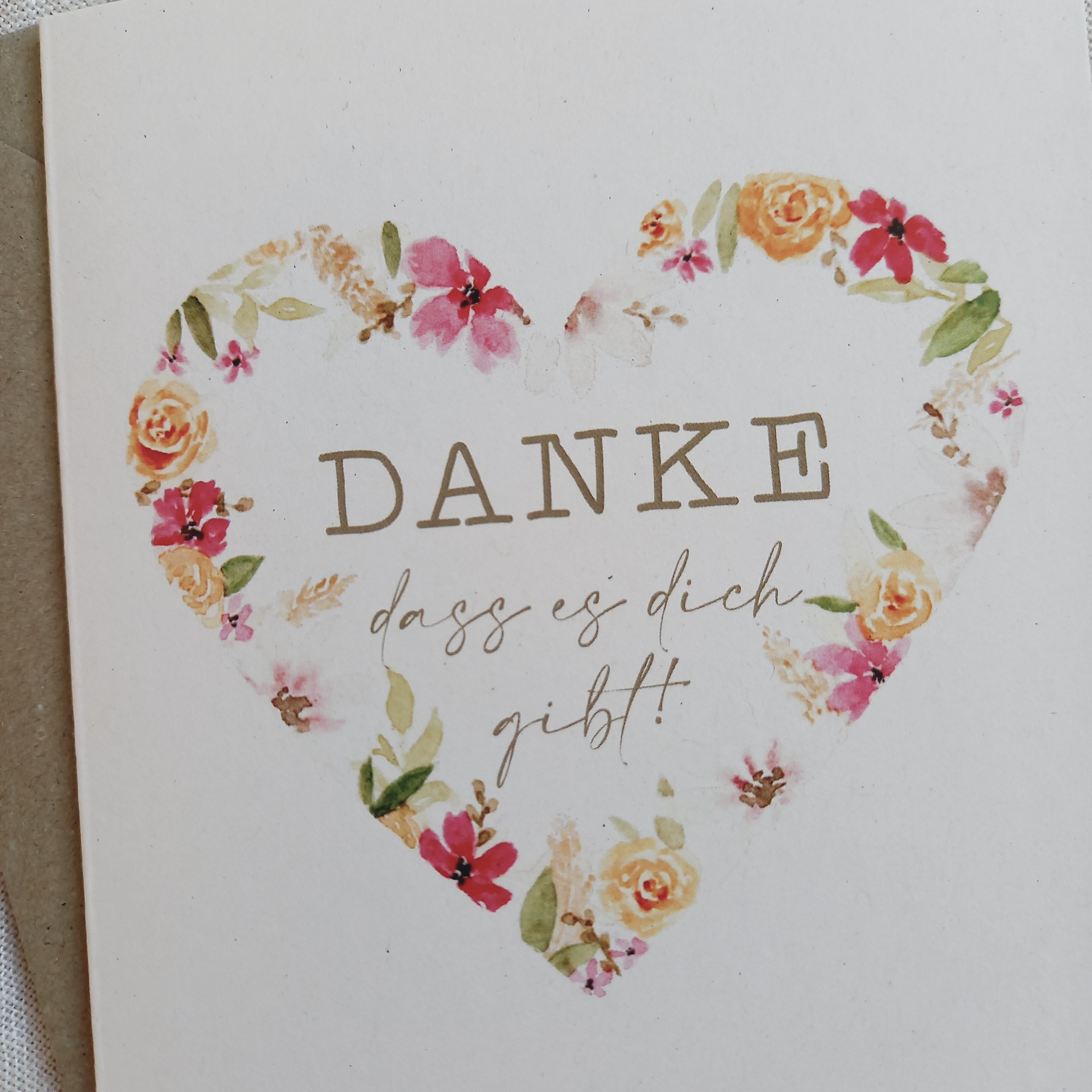 Danke dass es dich gibt Karte DIN A6 Recyclingpapier mit Aquarell Herz Valentinsgrüße mit Blumen ...