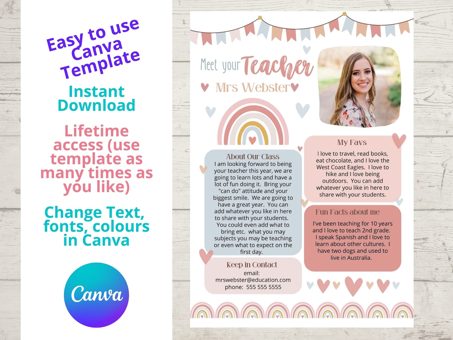 Boho Rainbow Meet the Teacher Editable Template, a Back to School ...