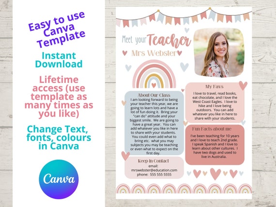 Boho Rainbow Meet the Teacher Editable Template a Back to - Etsy Australia