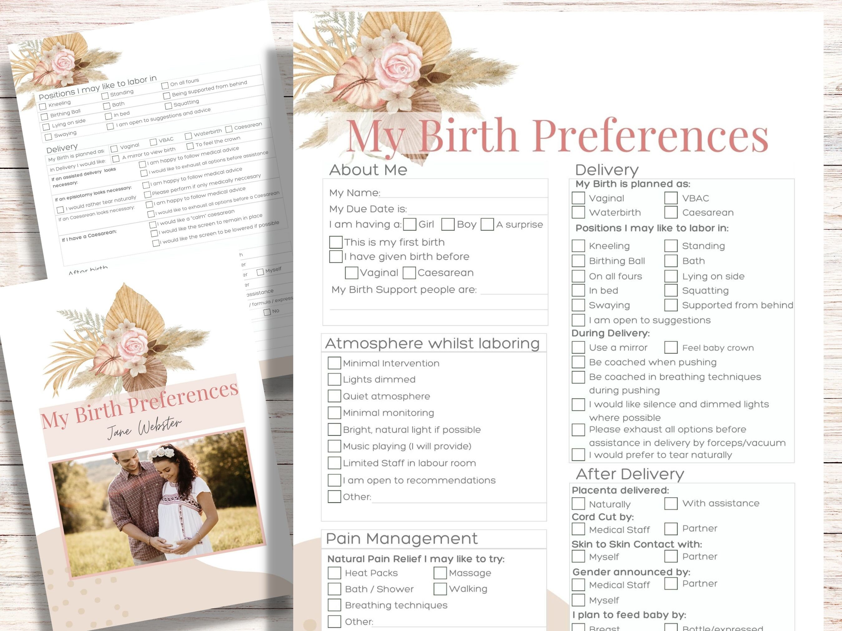 Boho Birth Plan Editable Template, Birth Preferences Template, Birth ...