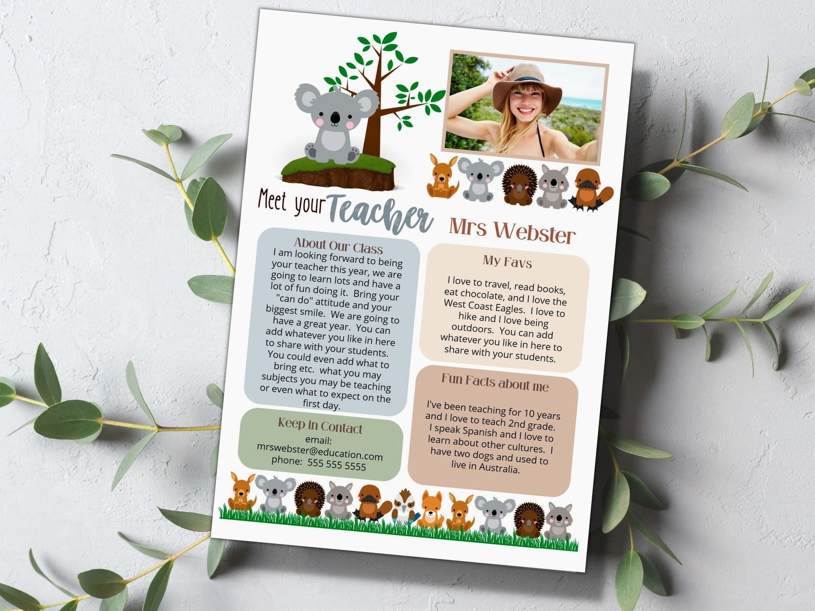 Meet the Teacher Template Canva, a Back to School Elementary Teacher ...