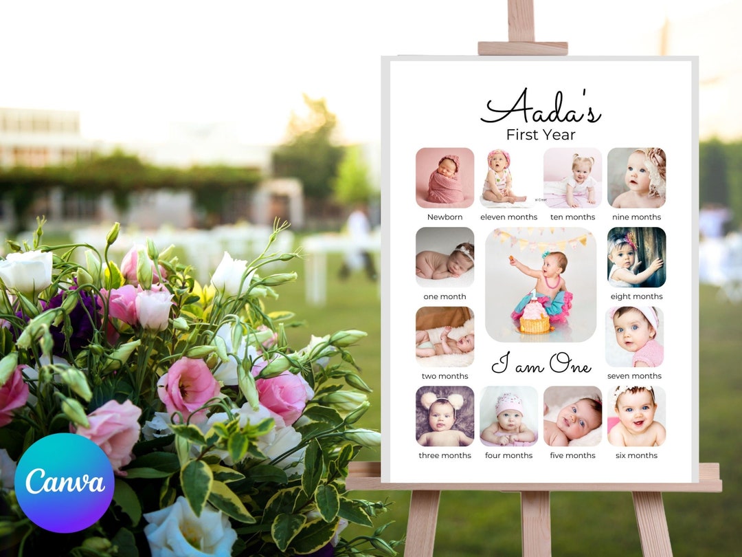 Baby's First Year Birthday Photo Collage Printable & Editable Poster ...