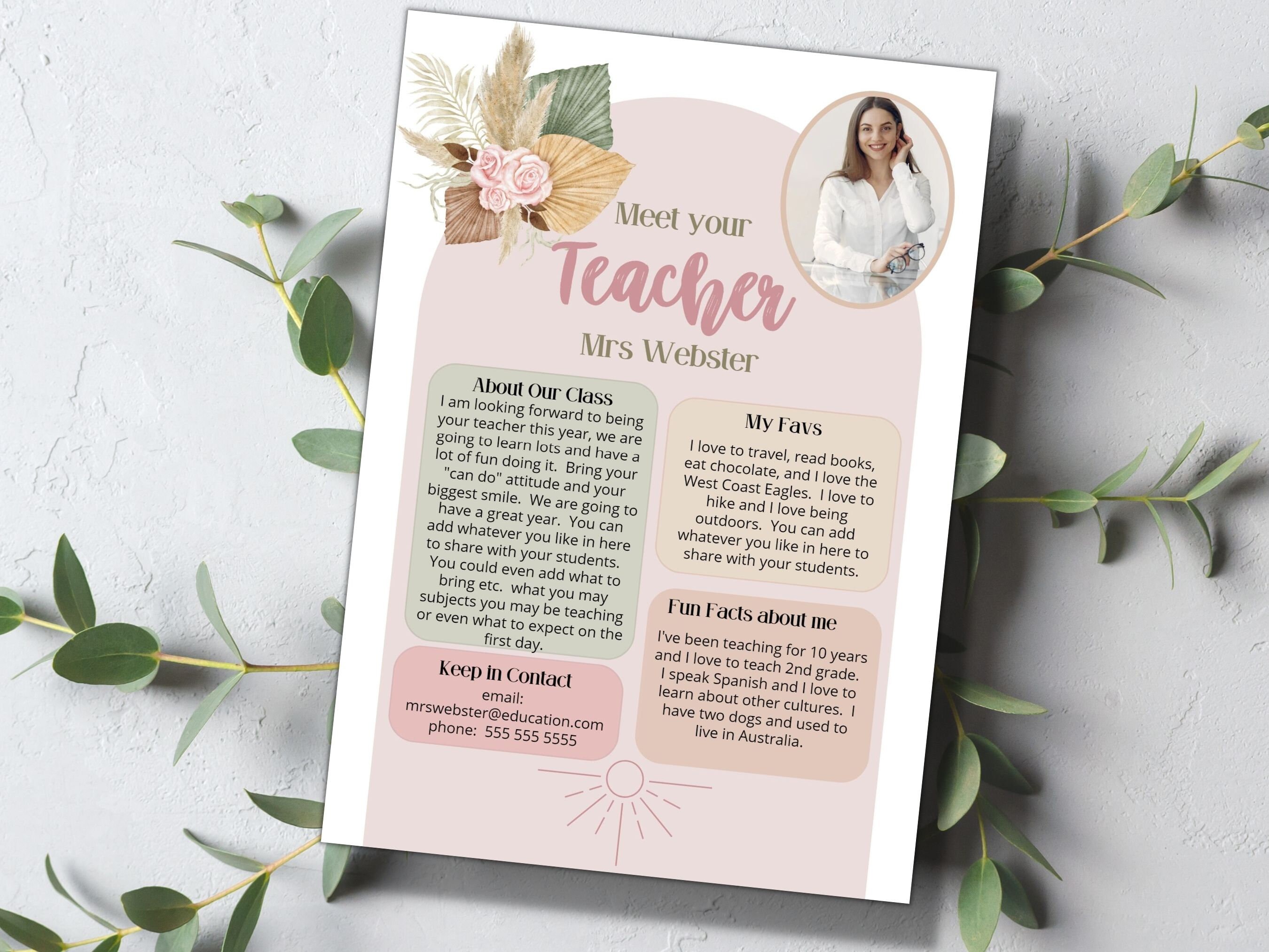 Boho Meet the Teacher Editable Template a Back to School - Etsy