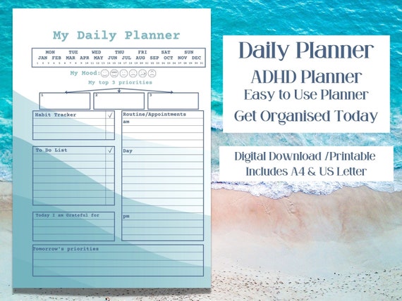 ADHD Digital Daily Planner Printable Daily Planner With Day - Etsy ...