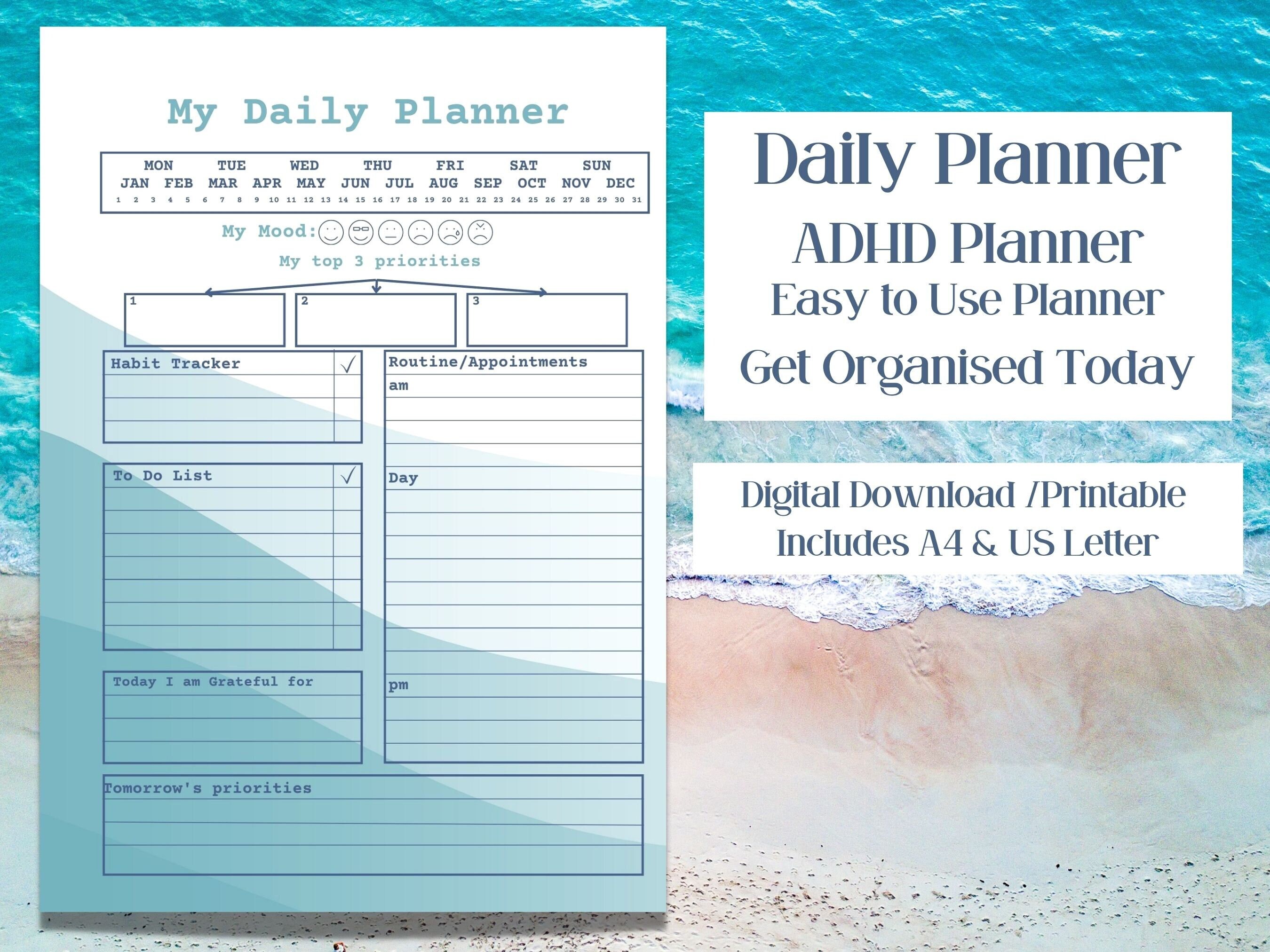 ADHD Digital Daily Planner, Printable Daily Planner, With Day to View ...