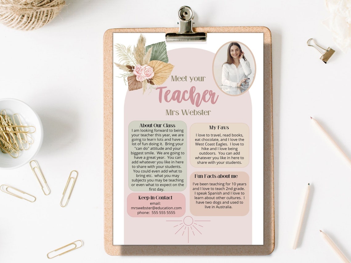 Boho Meet the Teacher Editable Template a Back to School - Etsy