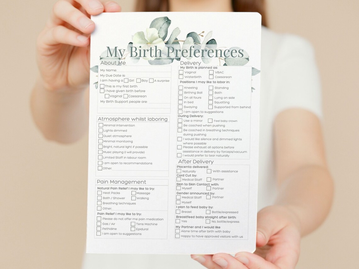 Birth Plan Editable Template Birth Preferences Template - Etsy