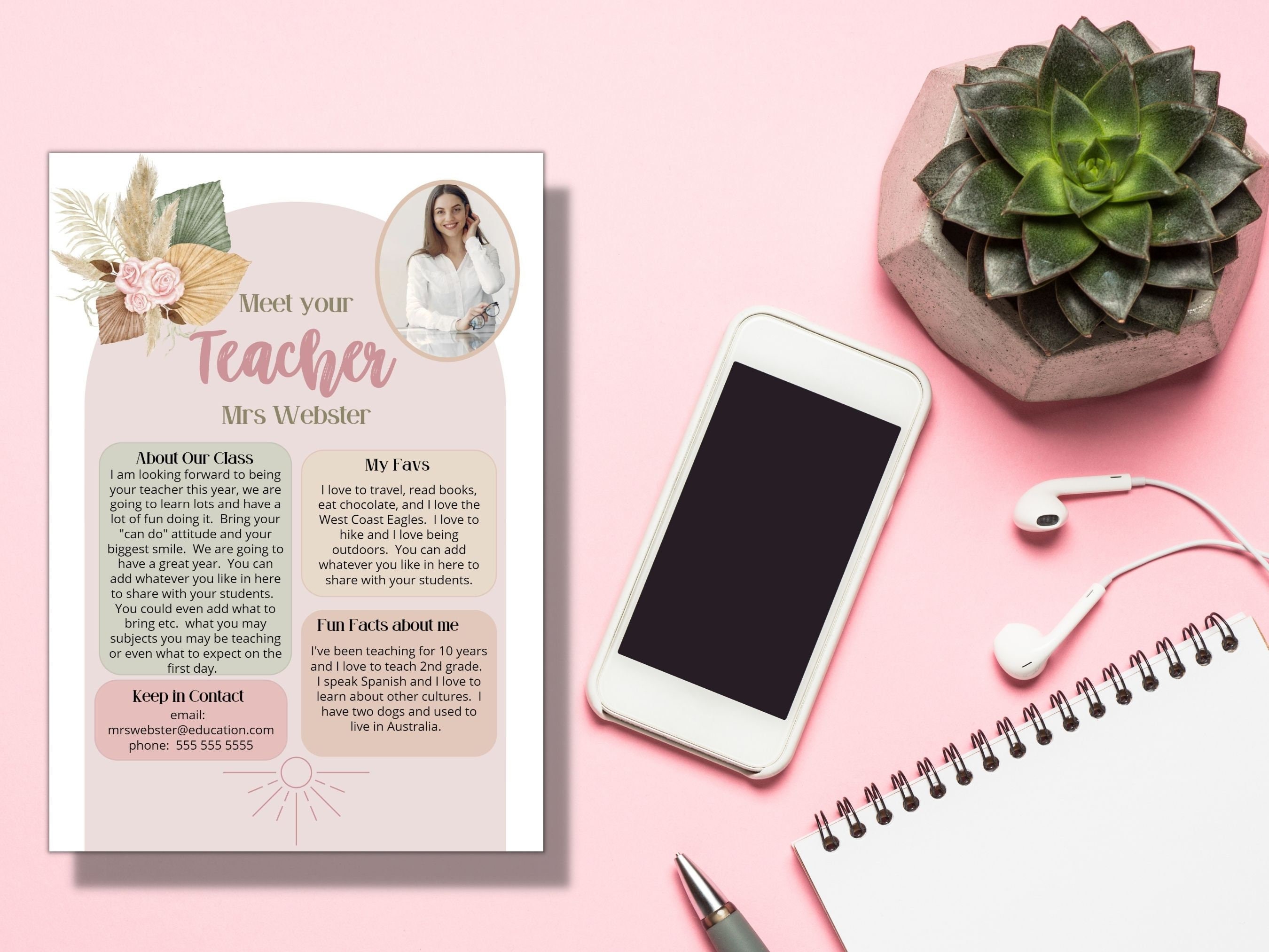 Boho Meet the Teacher Editable Template a Back to School - Etsy