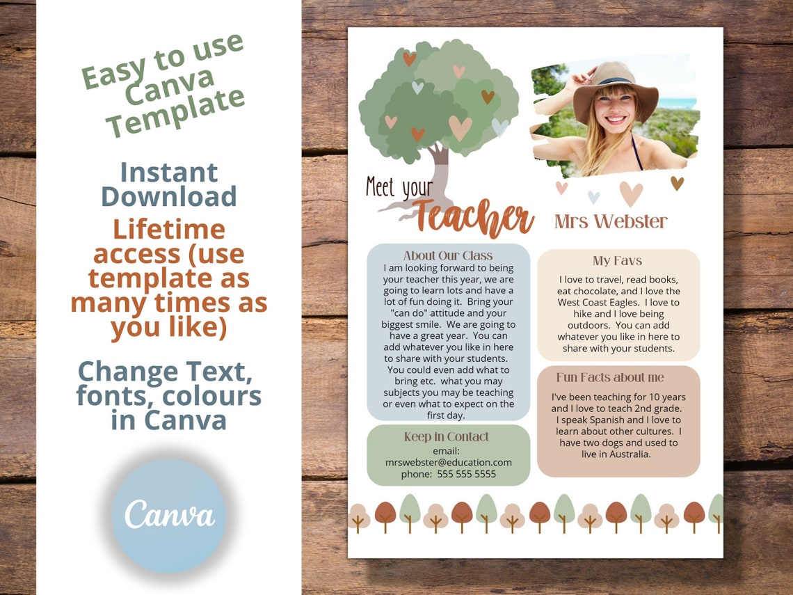 Meet the Teacher Template Canva, a Back to School Teacher Letter, Boho ...