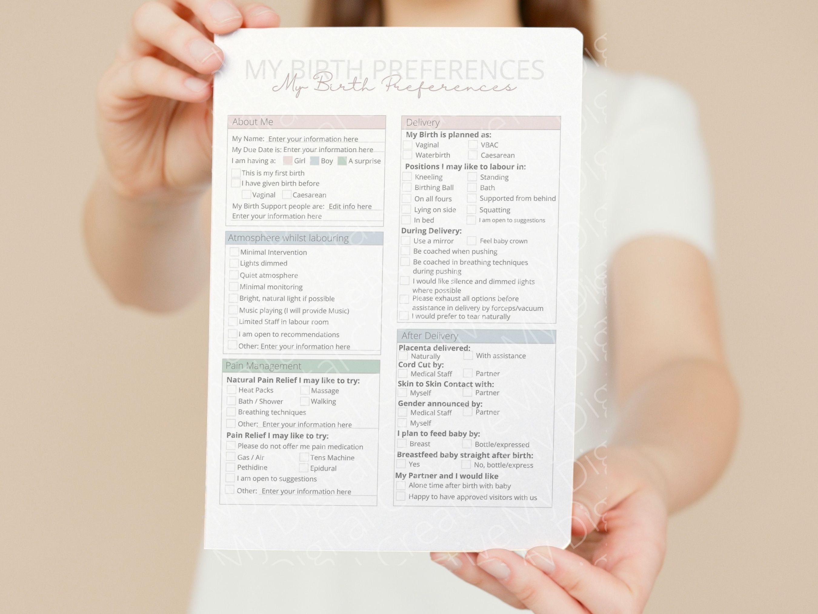 Birth Plan Checklist Template, Editable, Communicate Your Birth ...