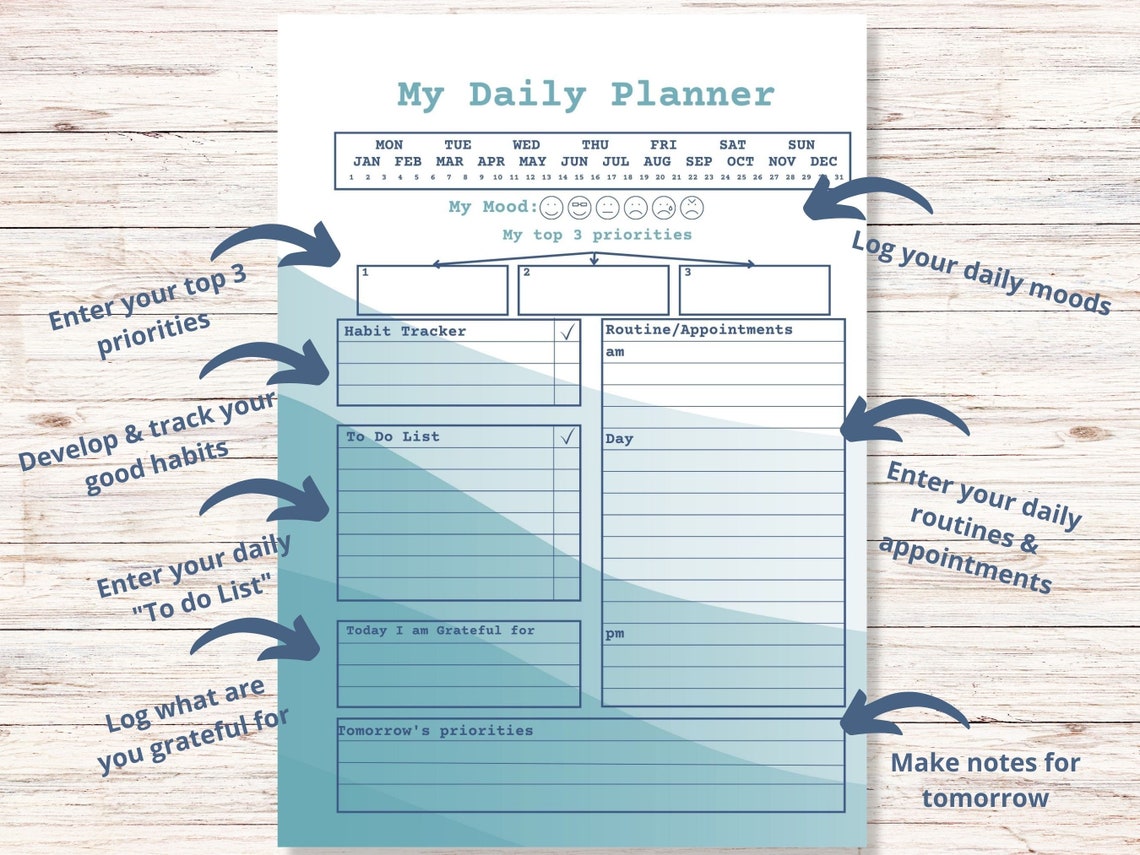ADHD Digital Daily Planner, Printable Daily Planner, With Day to View ...